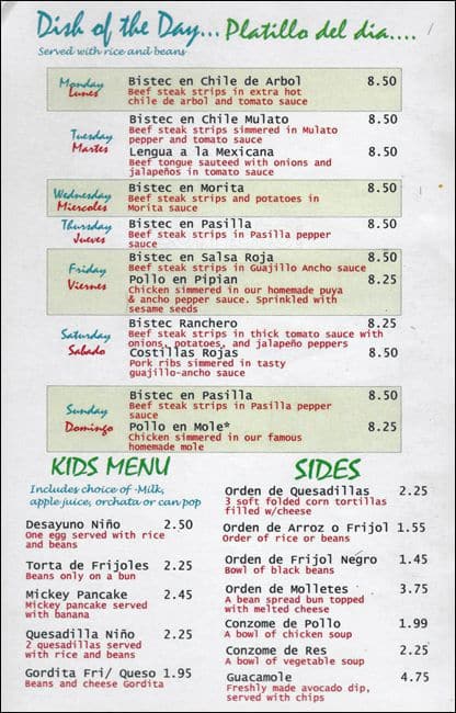 Menu at El Faro Restaurant, Chicago, W 31st St