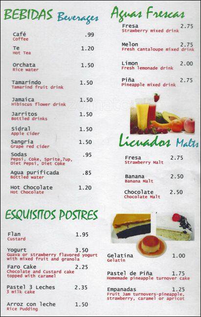 Menu at El Faro Restaurant, Chicago, W 31st St