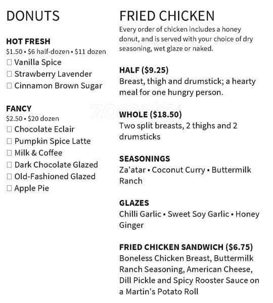 Menu at Federal Donuts fast food, Philadelphia, 701 N 7th St