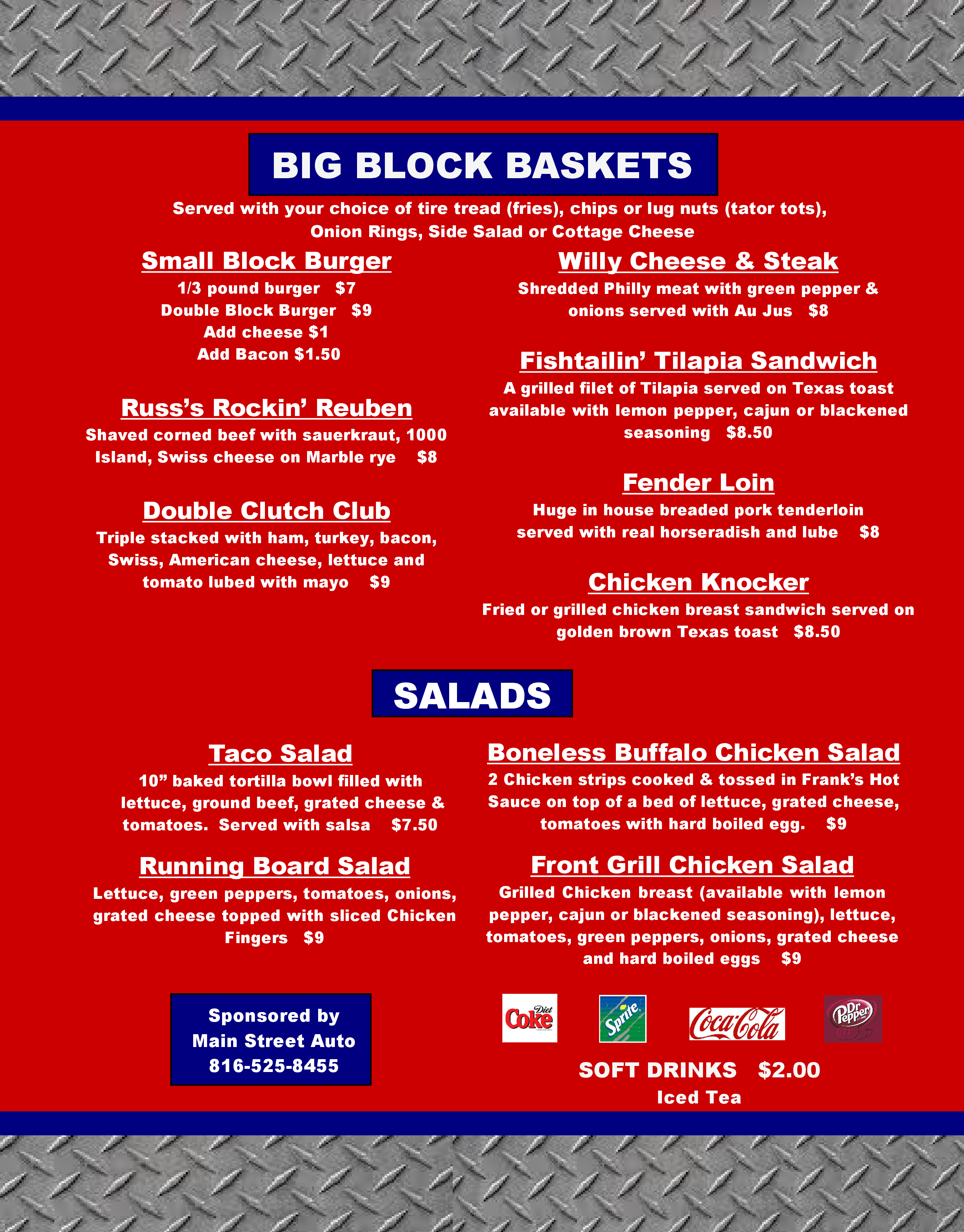 Menu at American Garage pub & bar, Lee's Summit