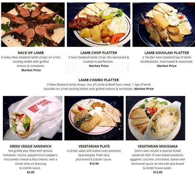 Menu at Mina & Dimi's Greek House restaurant, San Antonio