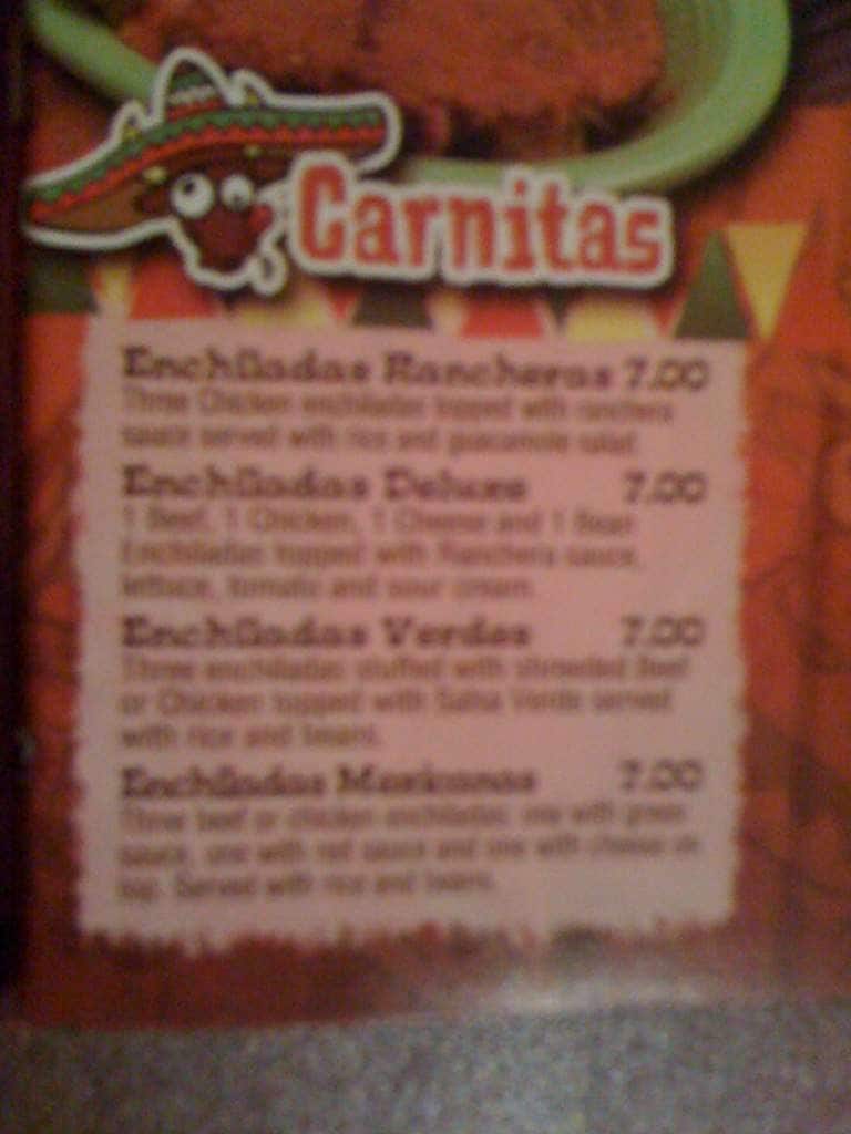 Menu at El Toro Loco restaurant, Memphis, Kirby Rd #109