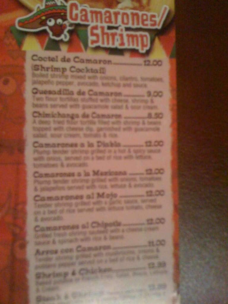 Menu at El Toro Loco restaurant, Memphis, Kirby Rd #109