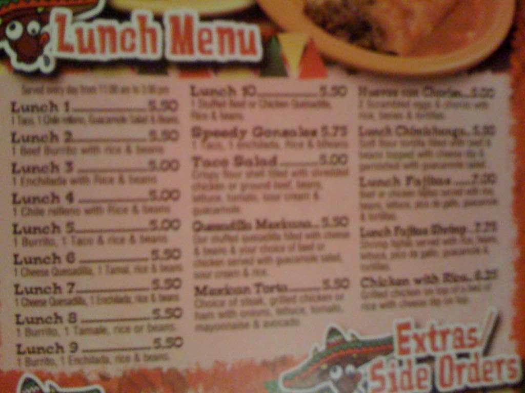 Menu at El Toro Loco restaurant, Memphis, Kirby Rd #109
