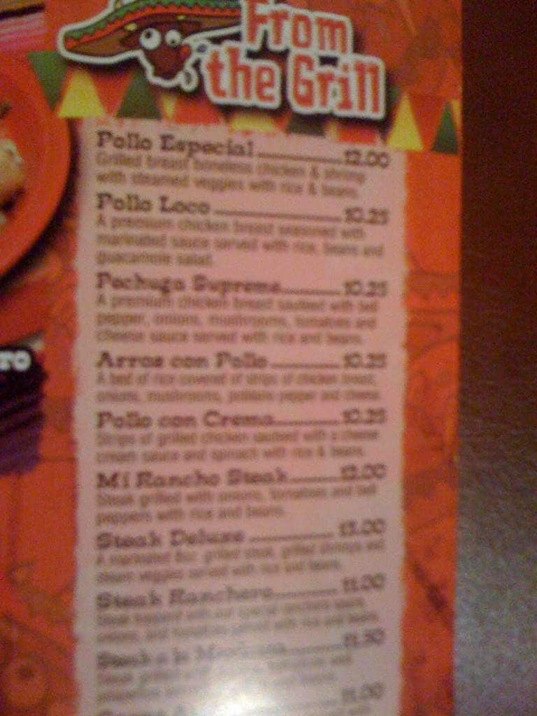Menu at El Toro Loco restaurant, Memphis, Kirby Rd #109