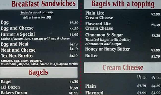 Menu at Bagelmakers cafe, Laramie