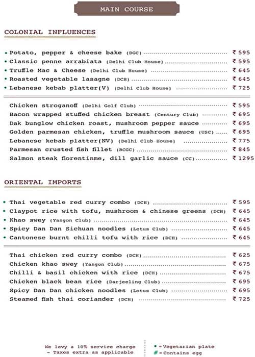 Menu at Delhi Club House, New Delhi