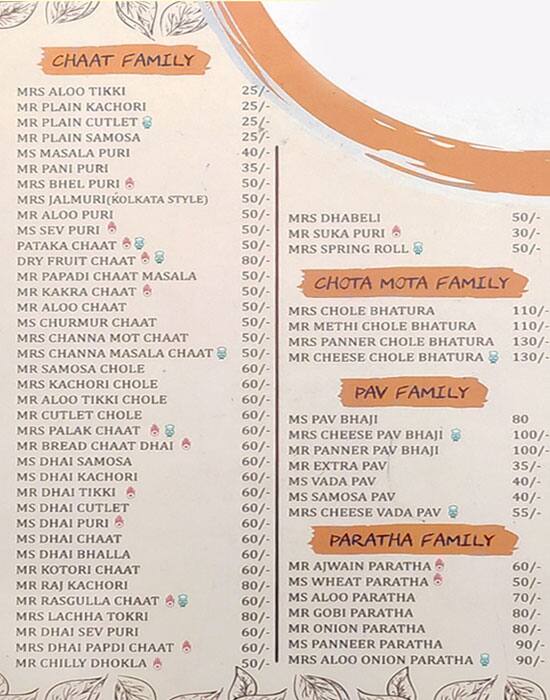 Menu of Pataka - Mannar's, Gokulam, Mysore