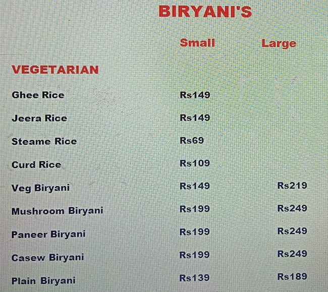 Menu of Gajanan Maharaj Hotel, BTM, Bangalore