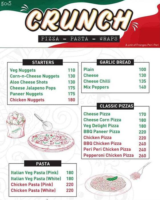 Menu of Crunch, Kondapur, Hyderabad