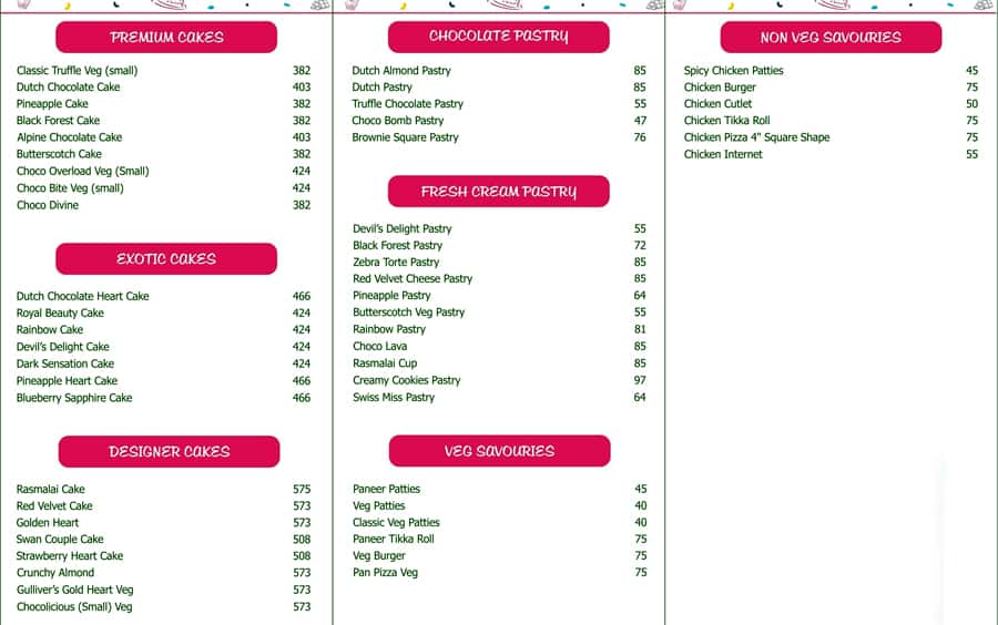 Menu of Monginis Cake shop, Ghatkopar West, Mumbai