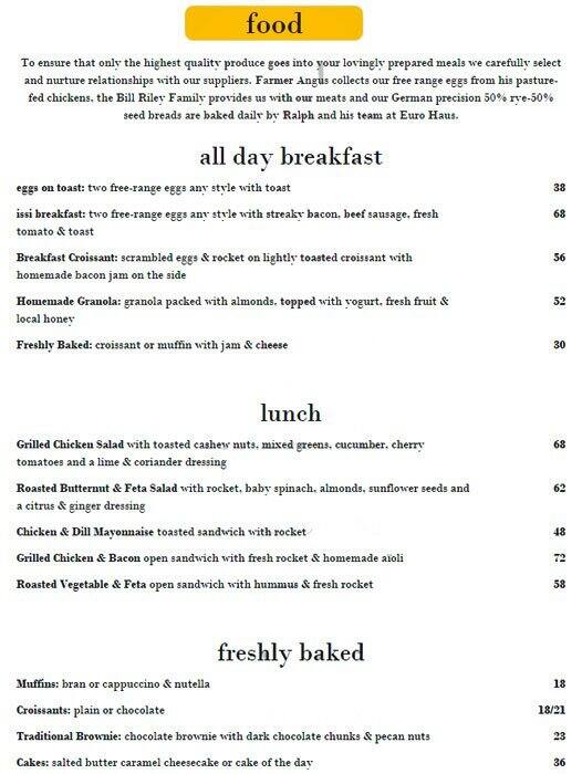 Speisekarte von Escape Cafe, Kapstadt