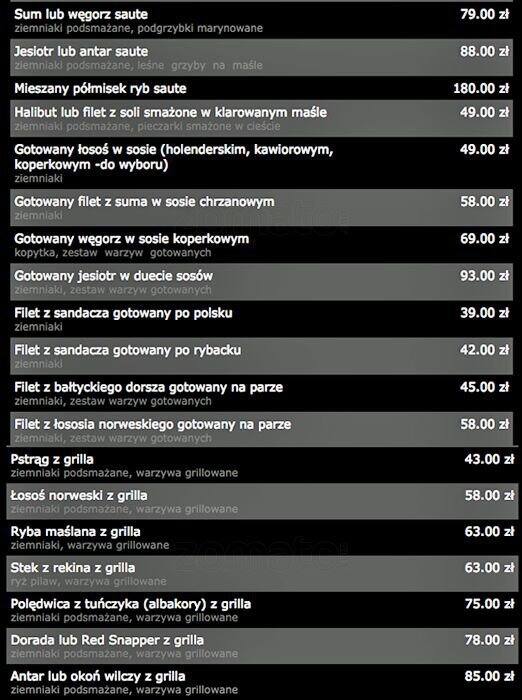 Menu at Chief restaurant, Szczecin