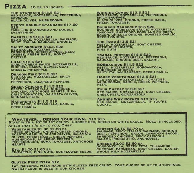 Menu at The Toad House pub & bar, Bremerton