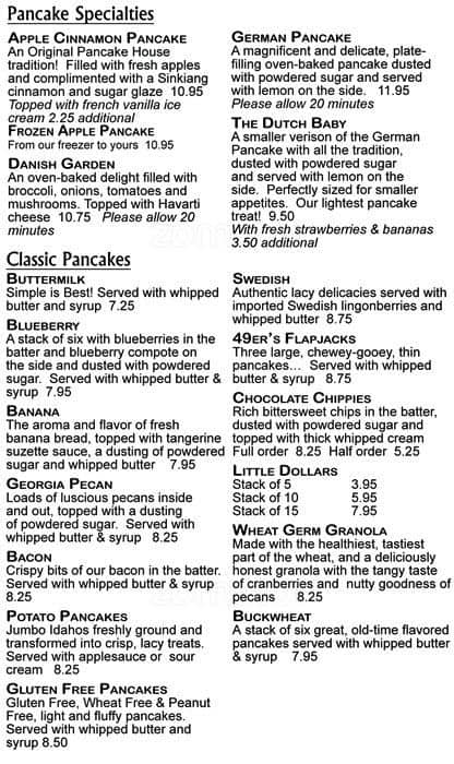 Menu at Walker Bros. Original Pancake House restaurant, Lincolnshire