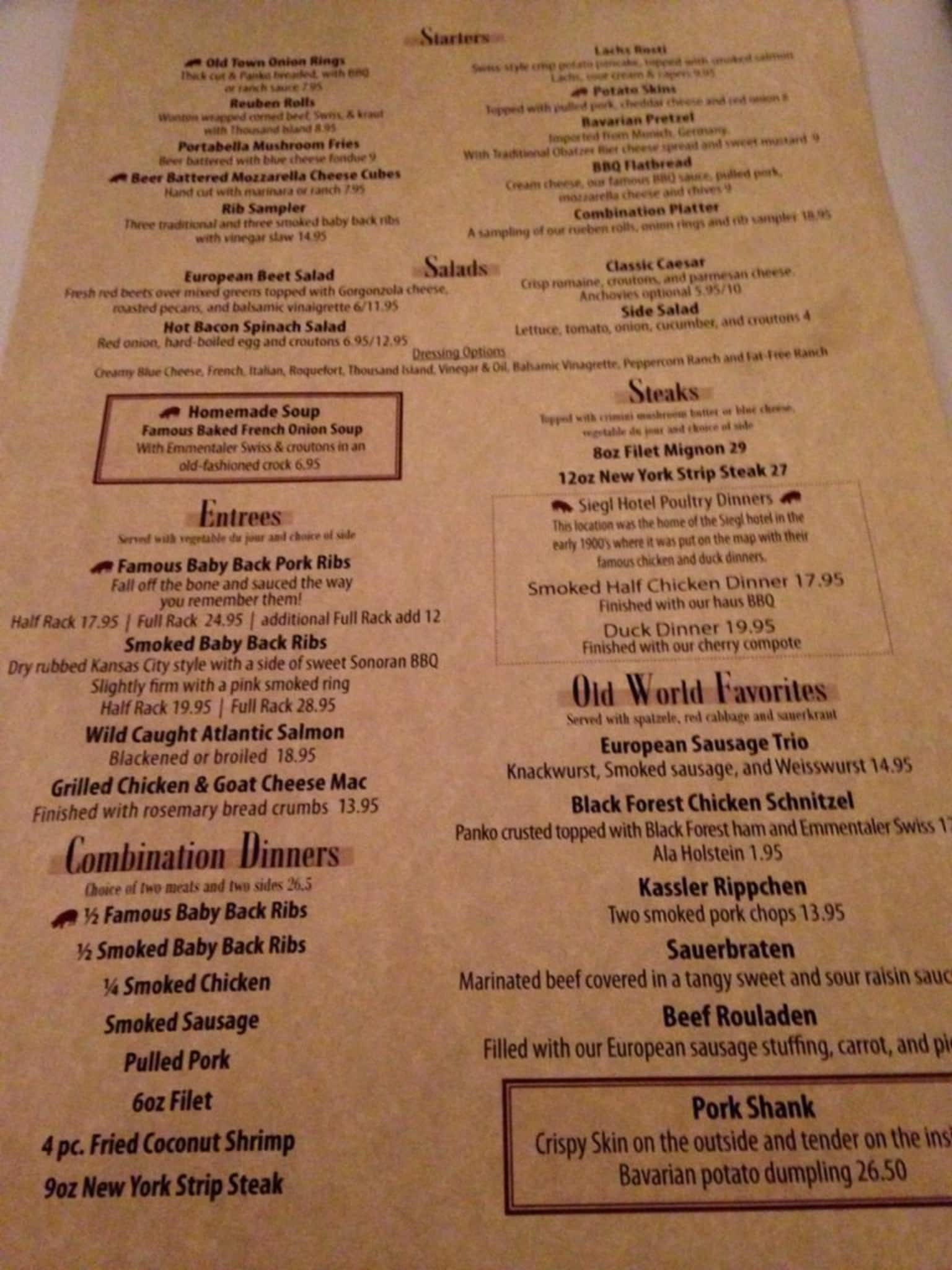 Menu at Old Town Beer Hall pub & bar, Germantown