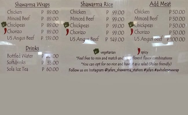 Menu at Jafar's - The Marketplace, Ayala Center Cebu restaurant, Cebu ...