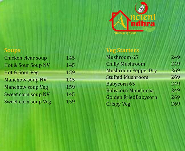 Menu of Ancient Andhra, New BEL Road, Bangalore