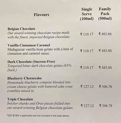 Menu of Amore Gelato, Mulund West, Mumbai