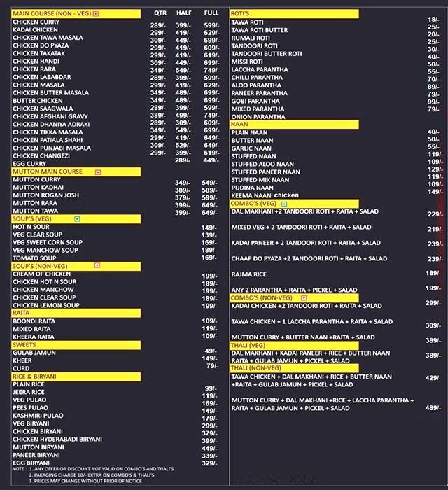 Menu of Noida Tandoori Junction 128, Sultanpur, Noida