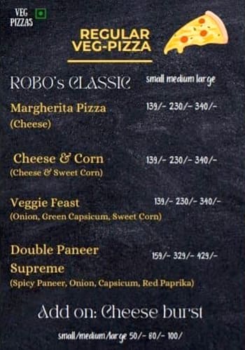 Menu of Robo's Pizzeria, Yewale Wadi, Pune