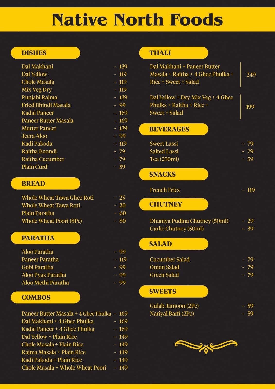 Menu of Native North Foods, Bannerghatta Road, Bangalore