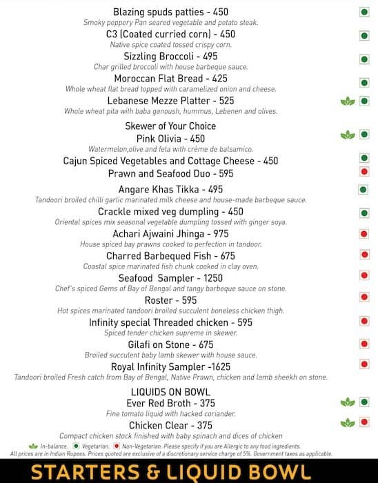 Menu at Infinity - Hotel Novotel, Visakhapatnam
