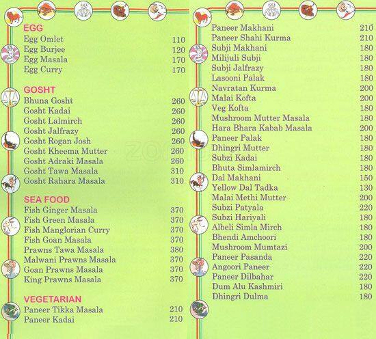 Menu at Zodiac Restaurant, Mumbai, 15 Brindaban Mahakali Road