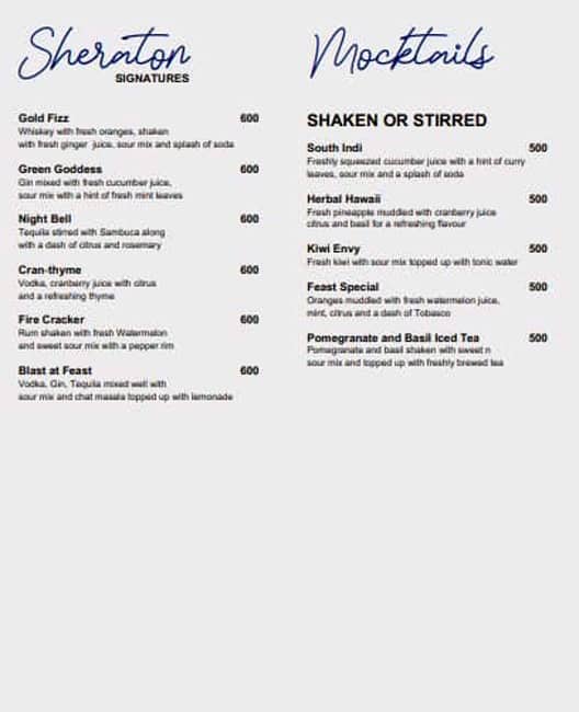 Menu at Feast - Sheraton Grand Bangalore Hotel at Brigade Gateway ...