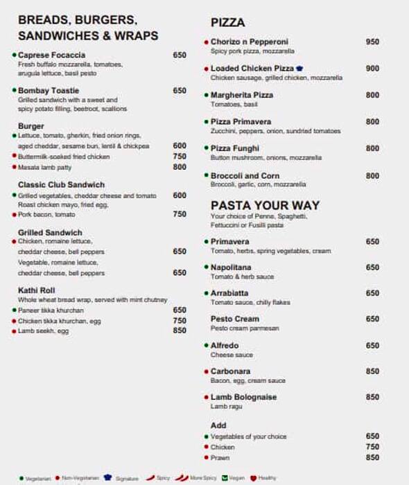 Menu at Feast - Sheraton Grand Bangalore Hotel at Brigade Gateway ...