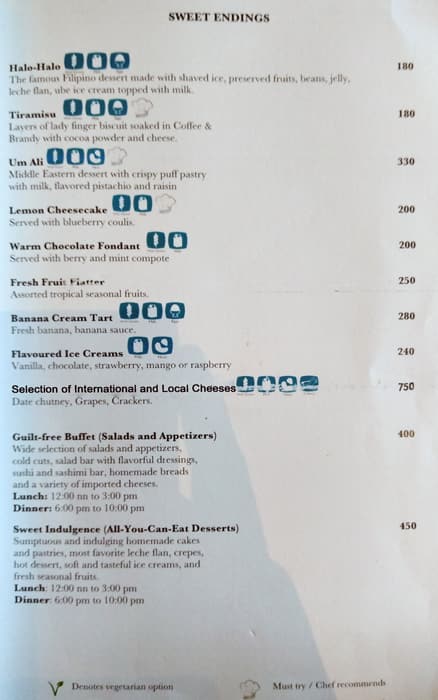 Menu at Café Eight restaurant, Muntinlupa