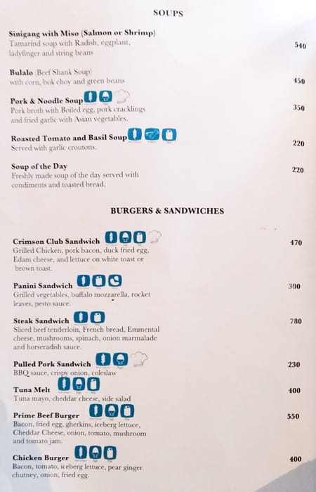 Menu at Café Eight restaurant, Muntinlupa