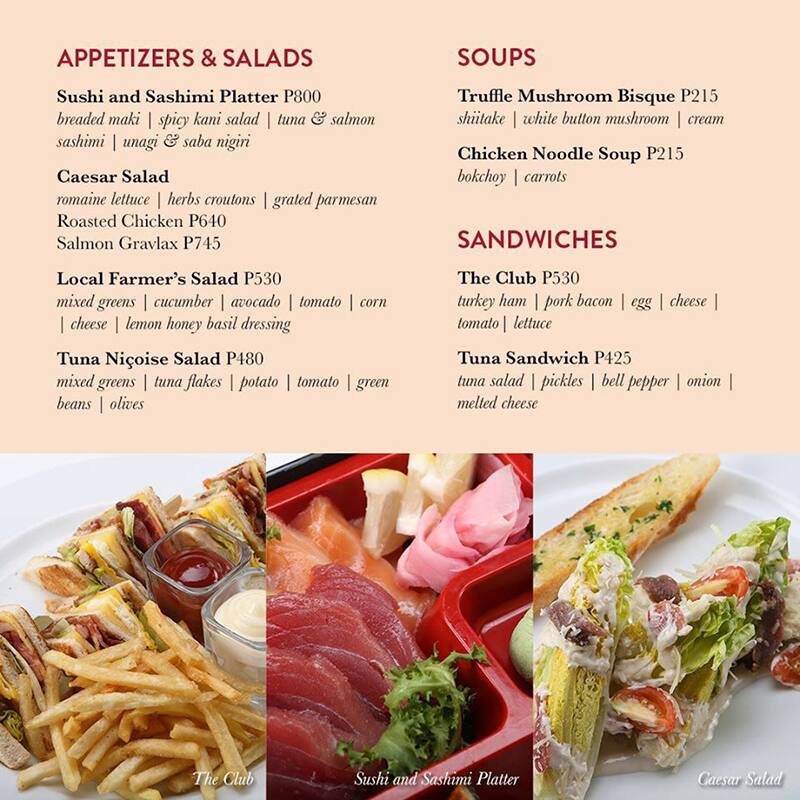 Menu at Café Eight restaurant, Muntinlupa