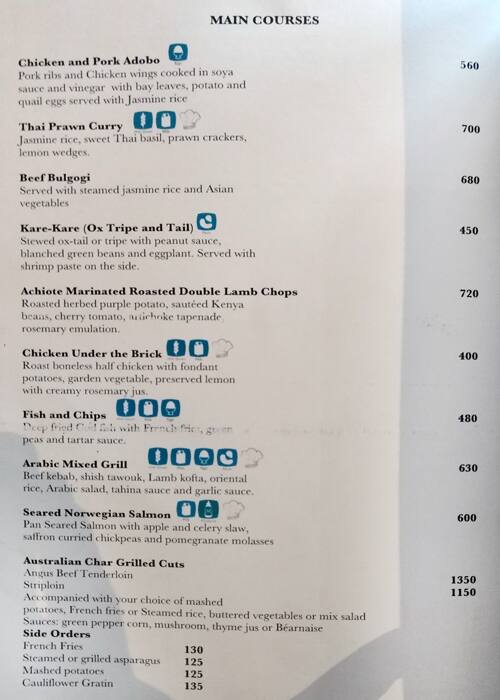 Menu at Café Eight restaurant, Muntinlupa