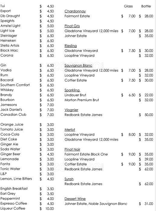 Menu at The Lodge Restaurant, Masterton