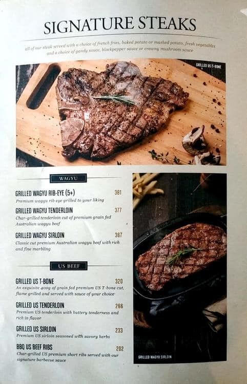 Carta de parrilla Gandy Steak House, Yakarta, Jalan Metro Kencana 4
