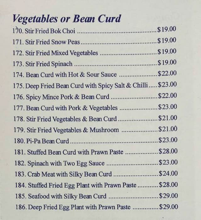 Menu at Pacific House Restaurant, Richmond, 8/240 Victoria St