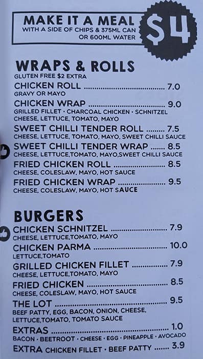 Menu at Westall Freerange Charcoal Chicken restaurant, Clayton South