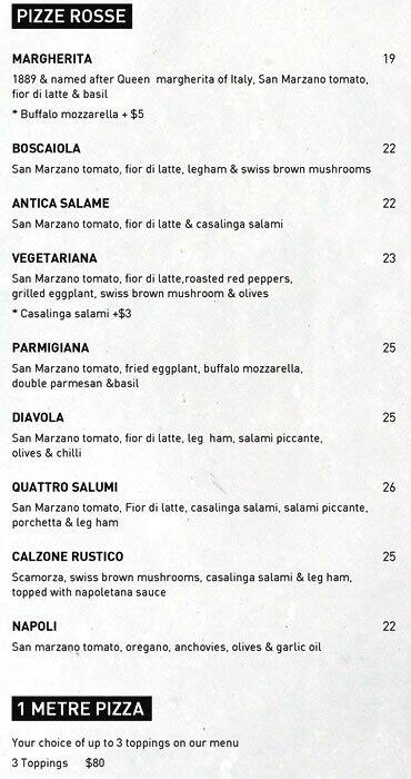 Menu at Antica Pizzeria E Cucina, Hyde Park, 144 B King William Rd