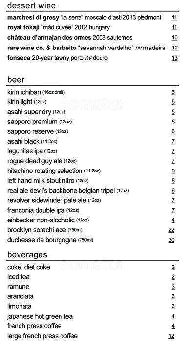 Menu at Uchi restaurant, Dallas