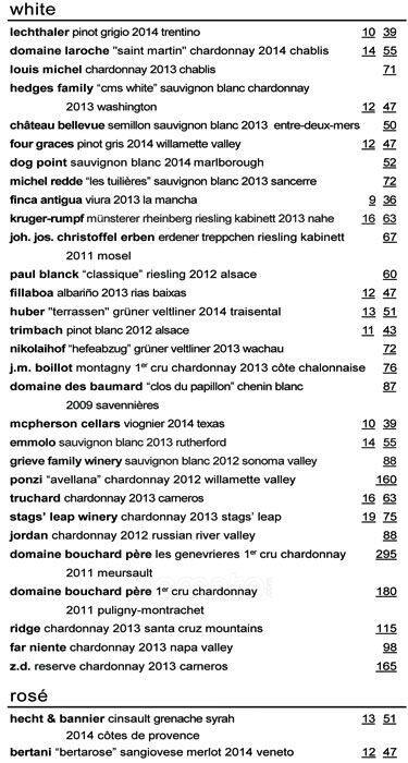 Menu at Uchi restaurant, Dallas