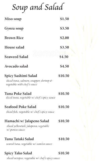 Menu at Banya Japanese Restaurant, Beaverton