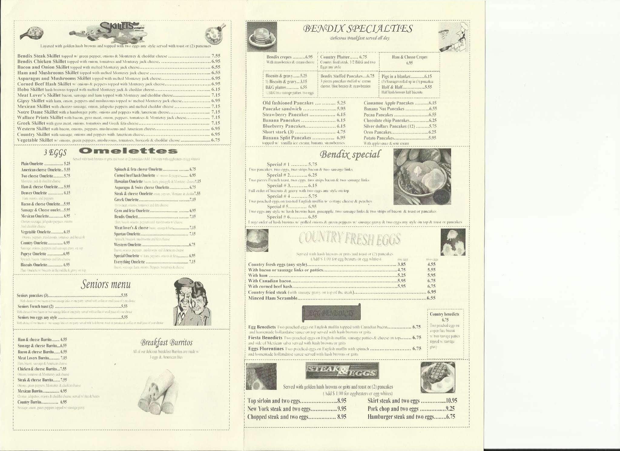 Menu at Bendix Restaurant, South Bend, W Western Ave