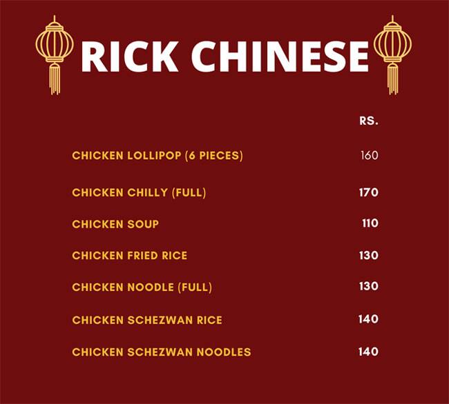 Menu of Rick Chinese, Vasai, Mumbai