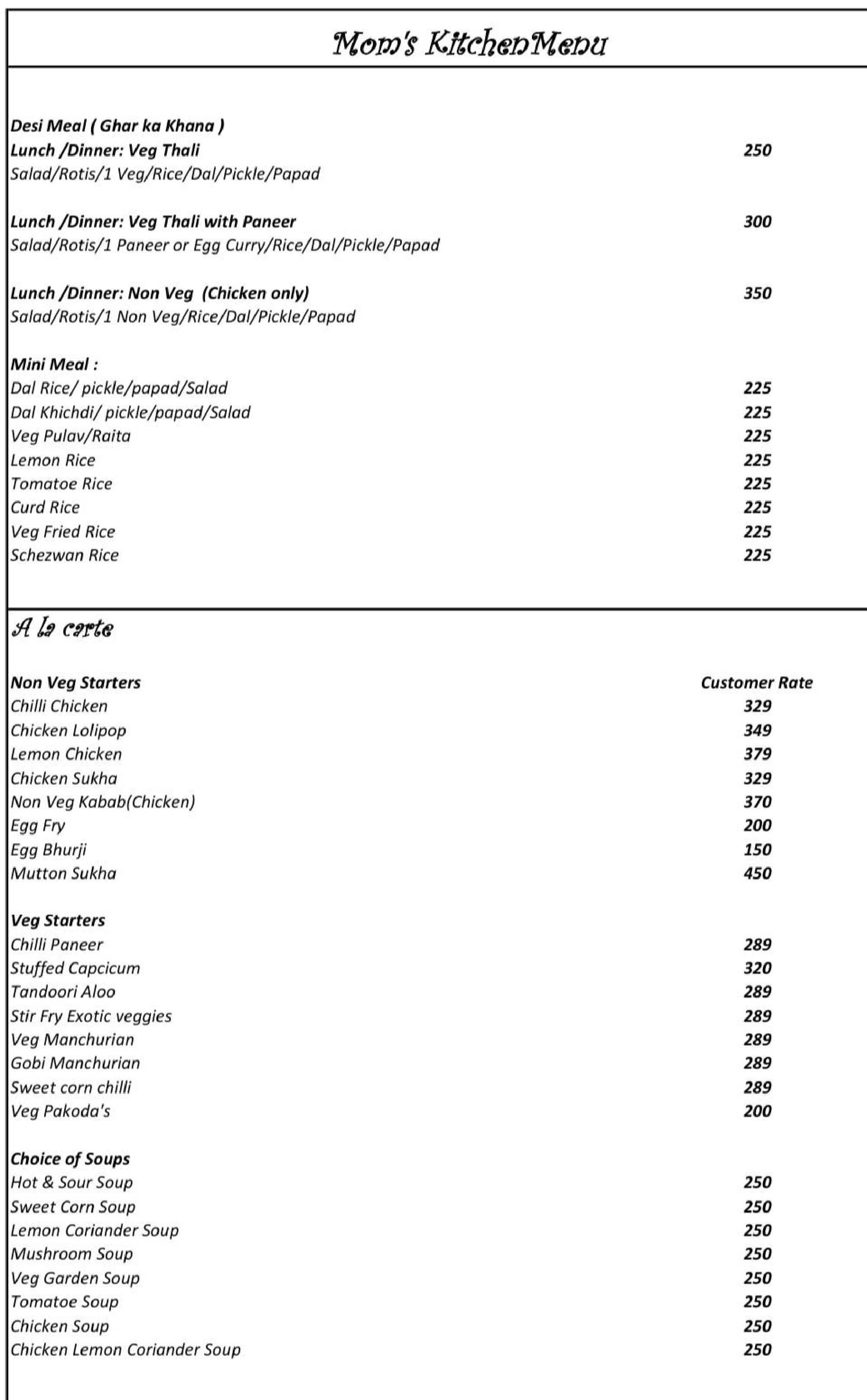 Menu of Mom's Kitchen, Hadapsar, Pune