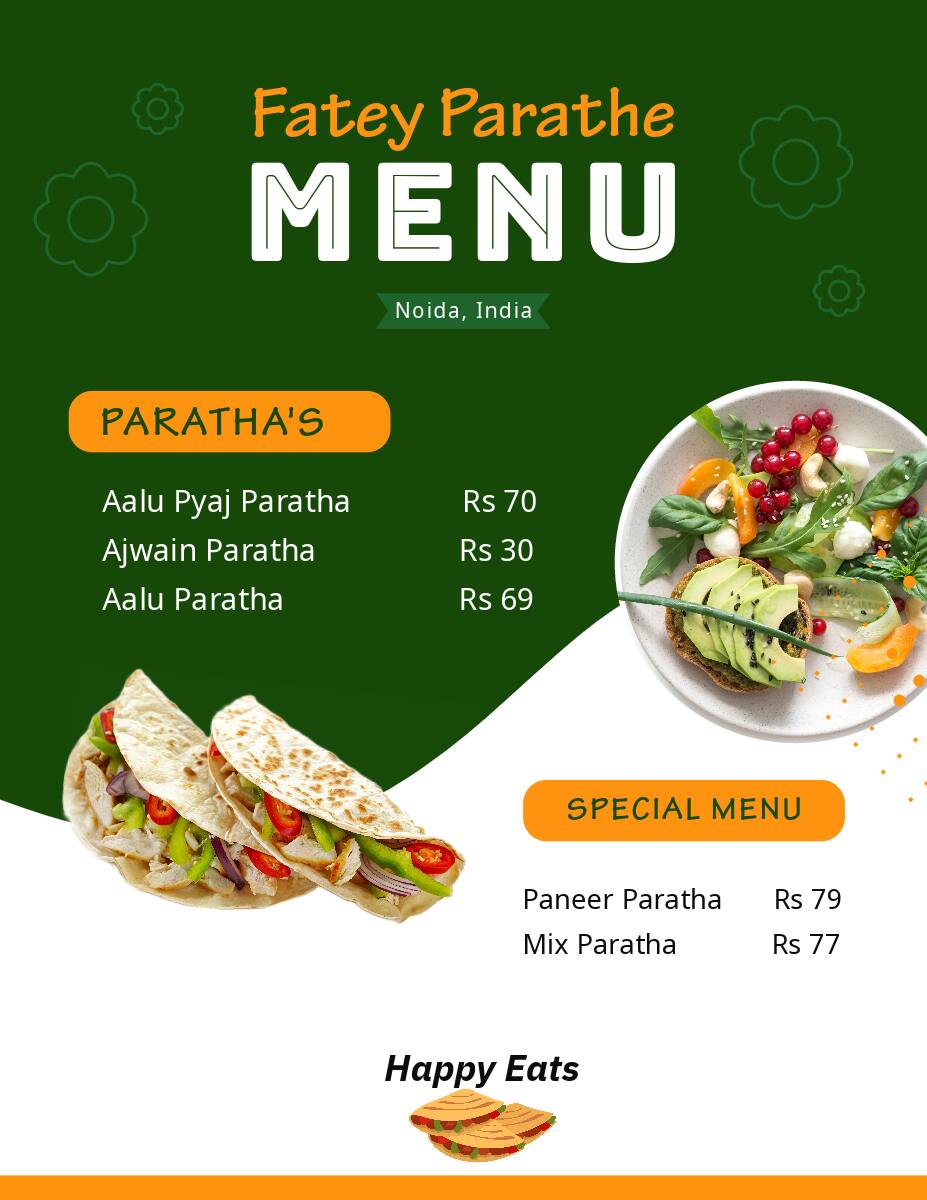 Menu of Fatey Parathe, Sector 135, Noida