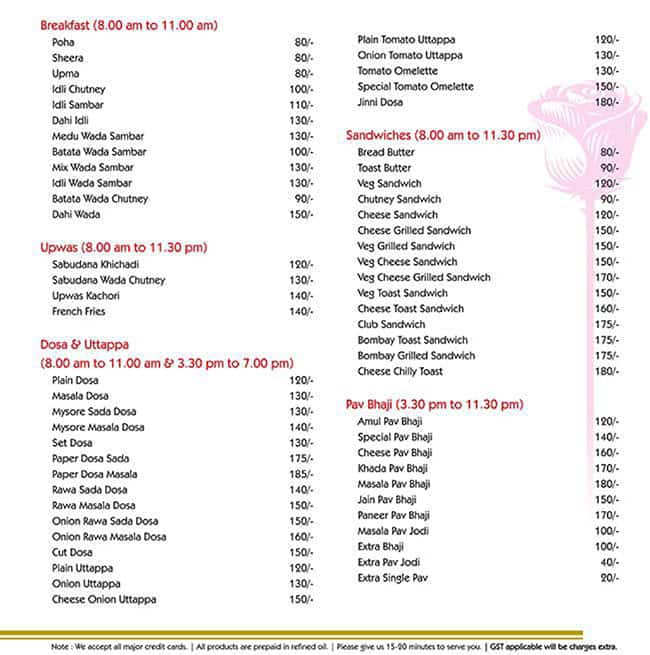 Menu of Springrose Restaurant And Banquets, Wakad, Pune
