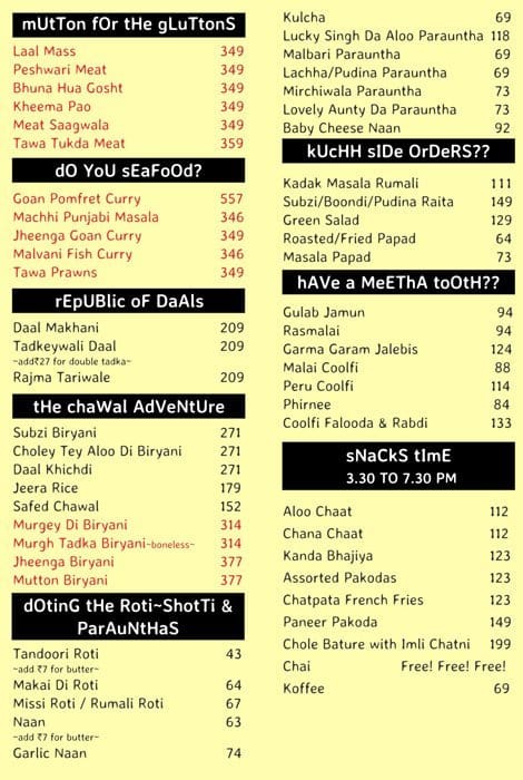 Menu at Urban Tadka, Mumbai, 6V78+VW3