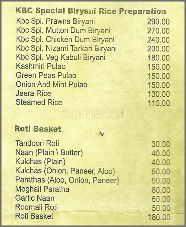 Menu at KBC.Com, Pune