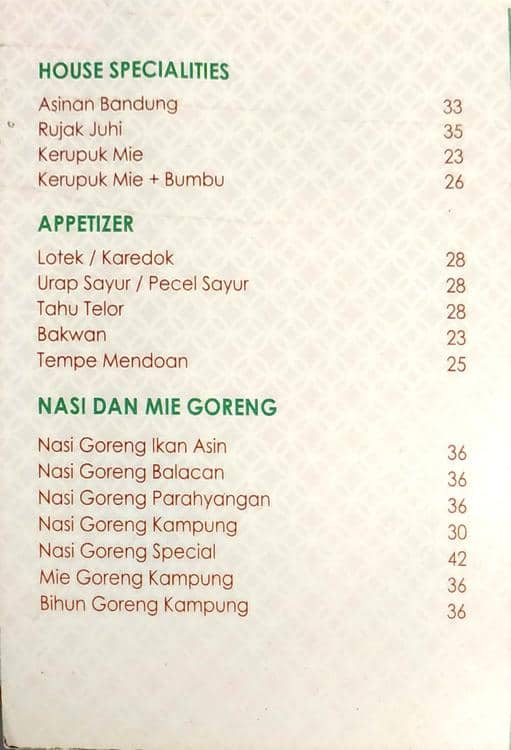 Menu at Eng's Resto restaurant, Jakarta, Jl. Pluit Karang Indah Timur No.57